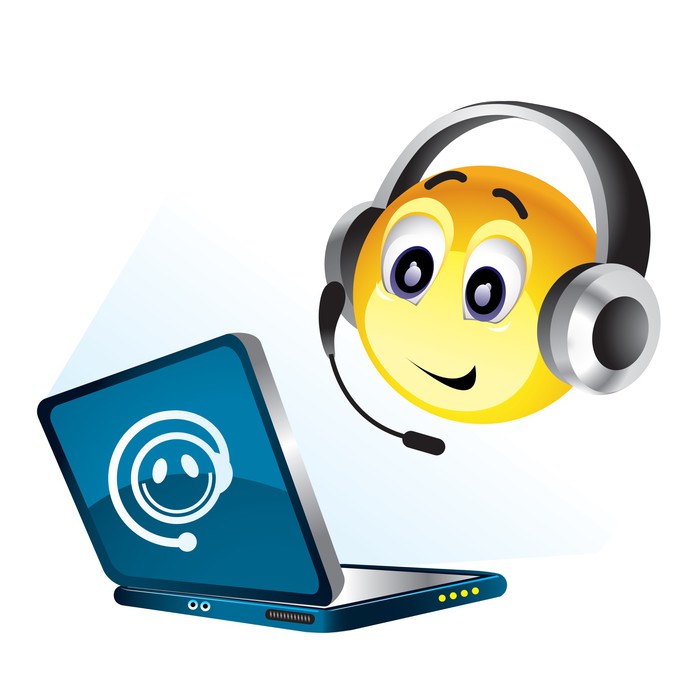 Sticker Smiley bal werken aan hun computer • Pixers® - We leven om te ...