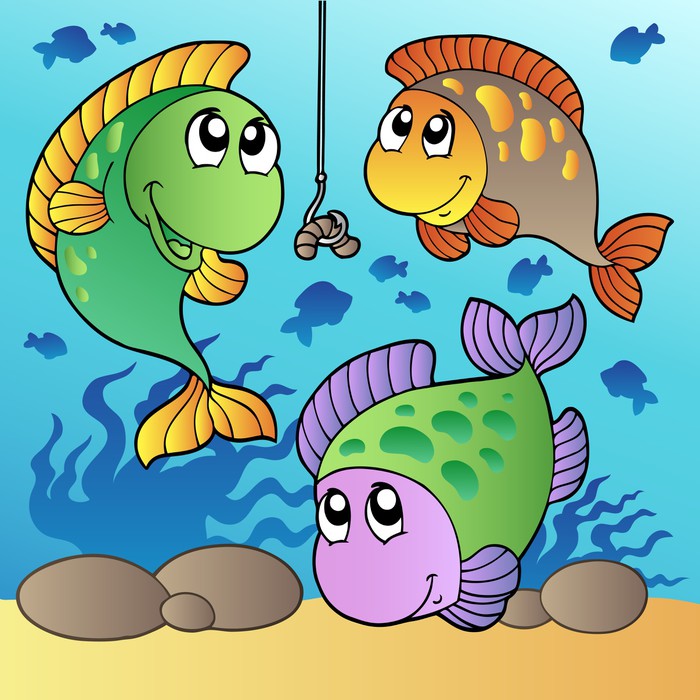 Vinilo Pixerstick Tres peces y anzuelos de pesca • Pixers® - Vivimos ...