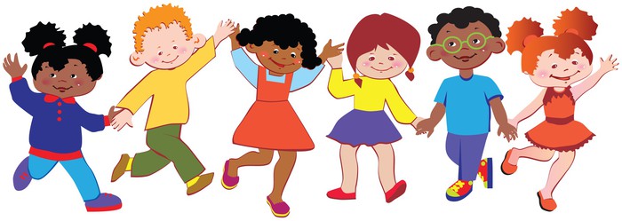 Fototapet Glada barn leker tillsammans. Vektorgrafik-illustration ...