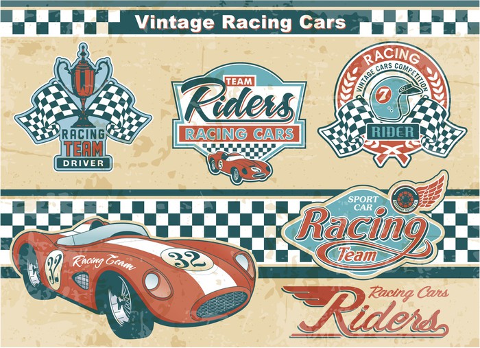 Sticker Course des éléments vintage voiture • Pixers® - Nous vivons ...