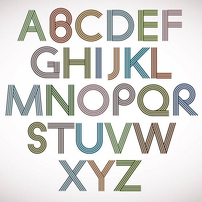 Fotomural Alfabeto estilo retro, tipo de letra a rayas vector letras ...