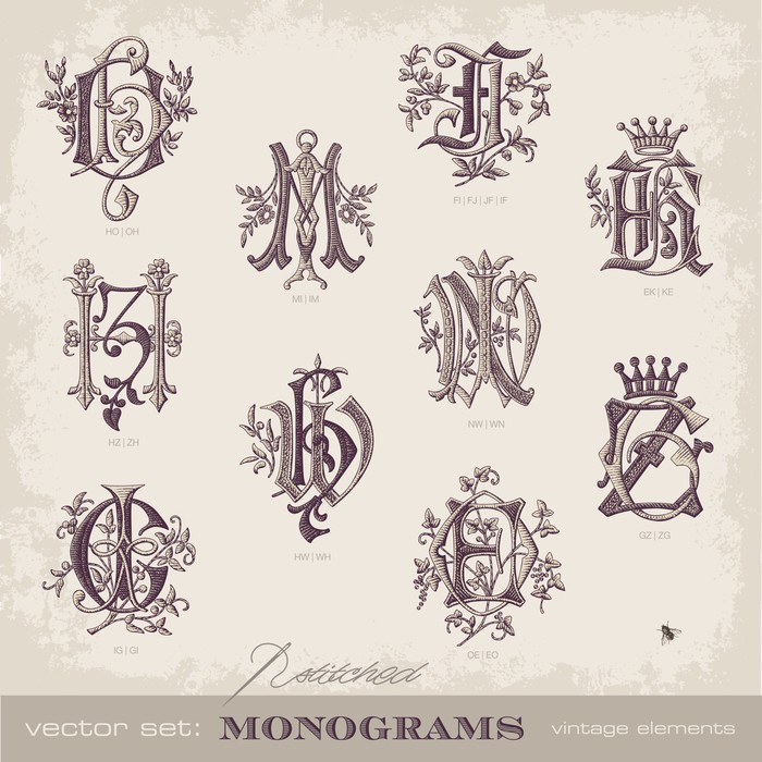 Carta da Parati Collezione di monogrammi ricamati • Pixers® - Viviamo ...