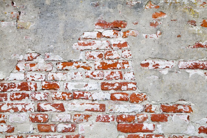 Fotobehang Oude rode bakstenen muur met gescheurd beton • Pixers® - We ...