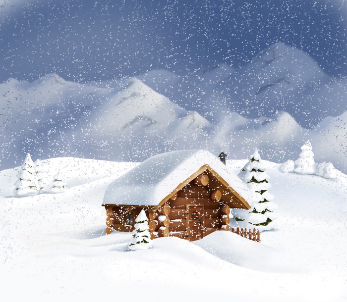 Vinilo Pixerstick Paisaje del invierno de la Navidad - cabaña, nieve ...